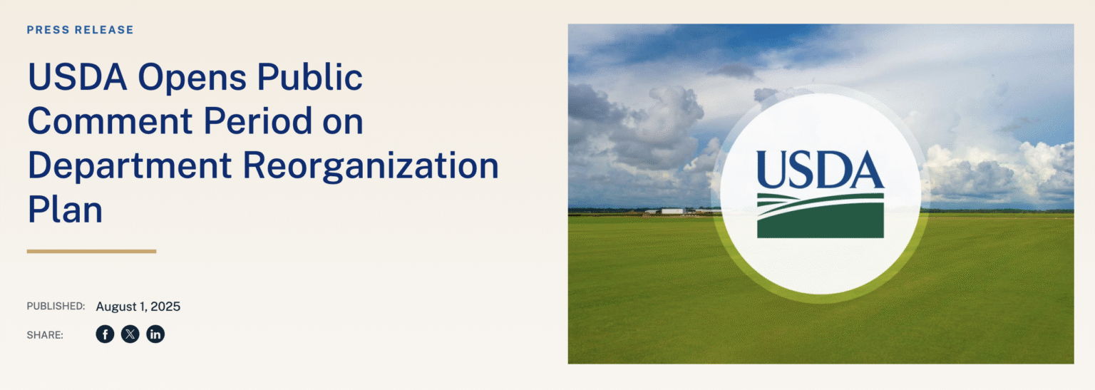 USDA Extends Reorg Plan Comment Period to Sept. 30 - Farm Policy News